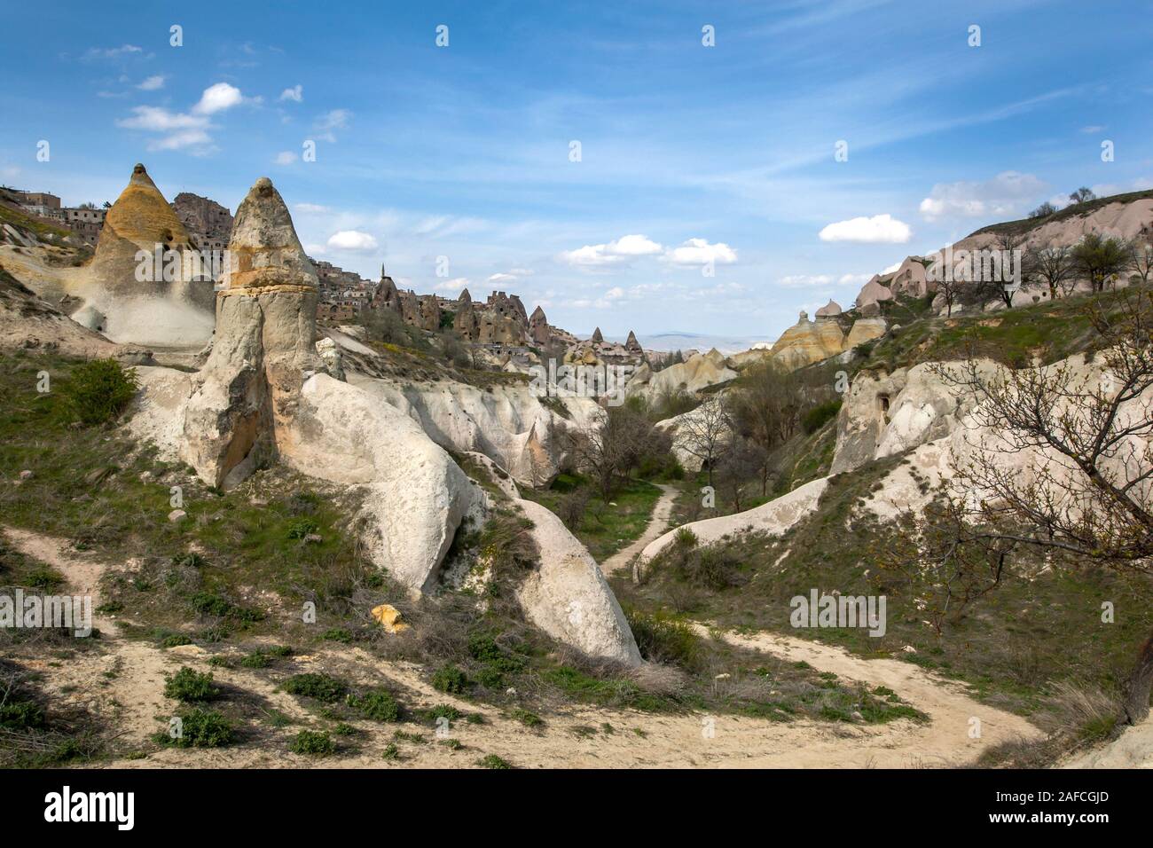 A view from the base of Pigeon Valley at Uchisar in the Cappadocia ...