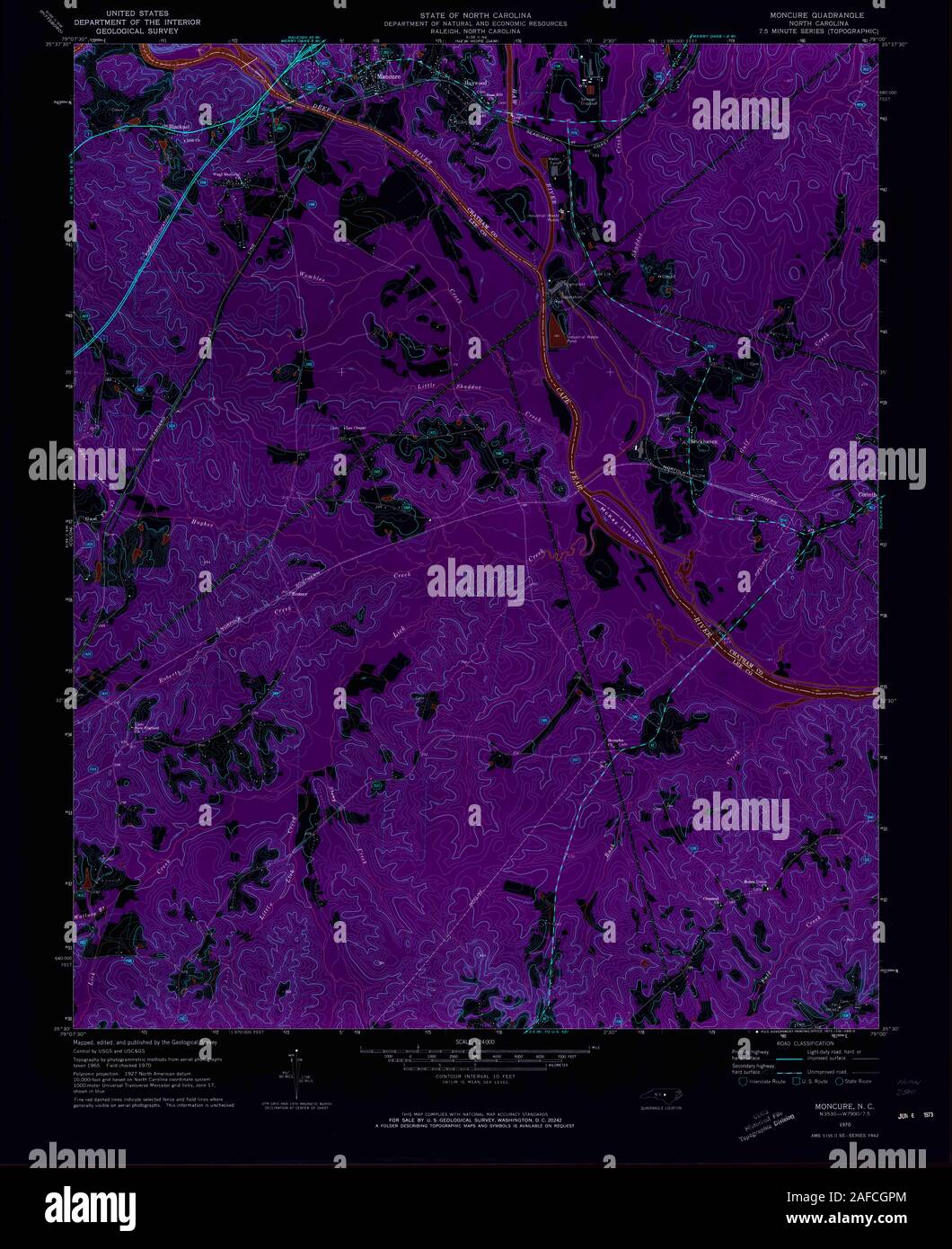 USGS TOPO Map North Carolina NC Moncure 163520 1970 24000 Inverted ...