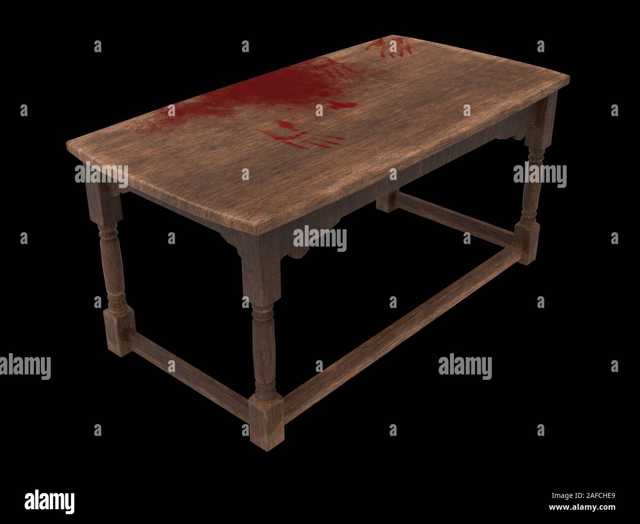 bloody wooden desk on solid background with bloody hand prints 3d ...