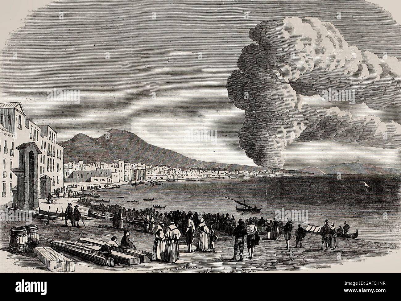 Eruption of Mount Vesuvius near the foot of the hill, between Resina ...