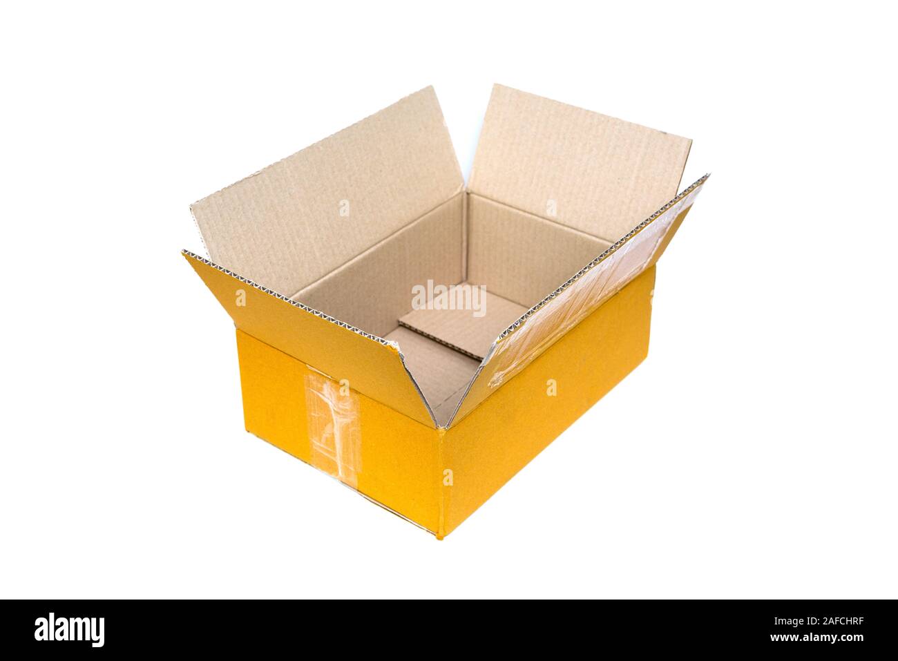Empty opened old brown small cardboard box for mock up isolated on ...
