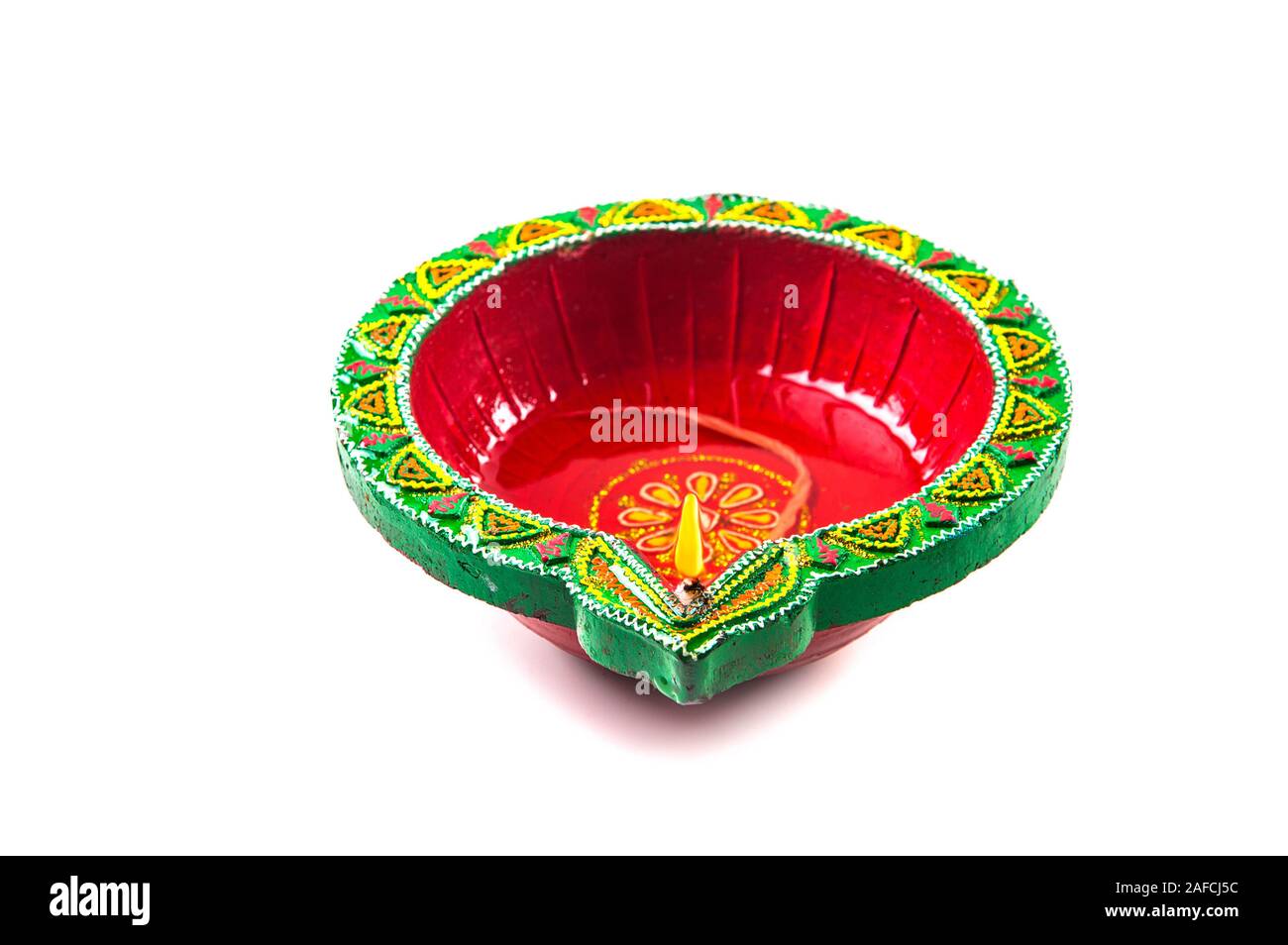 Single Clay diya lamp lit during diwali festival. Happy Diwali ...