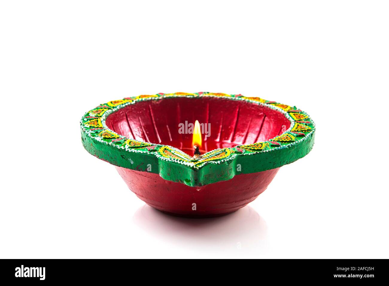 Single Clay diya lamp lit during diwali festival. Happy Diwali ...