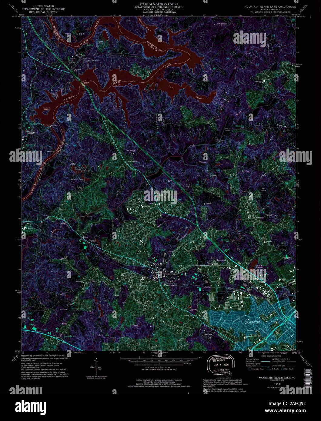 USGS TOPO Map North Carolina NC Mountain Island Lake 161690 1993 24000 ...