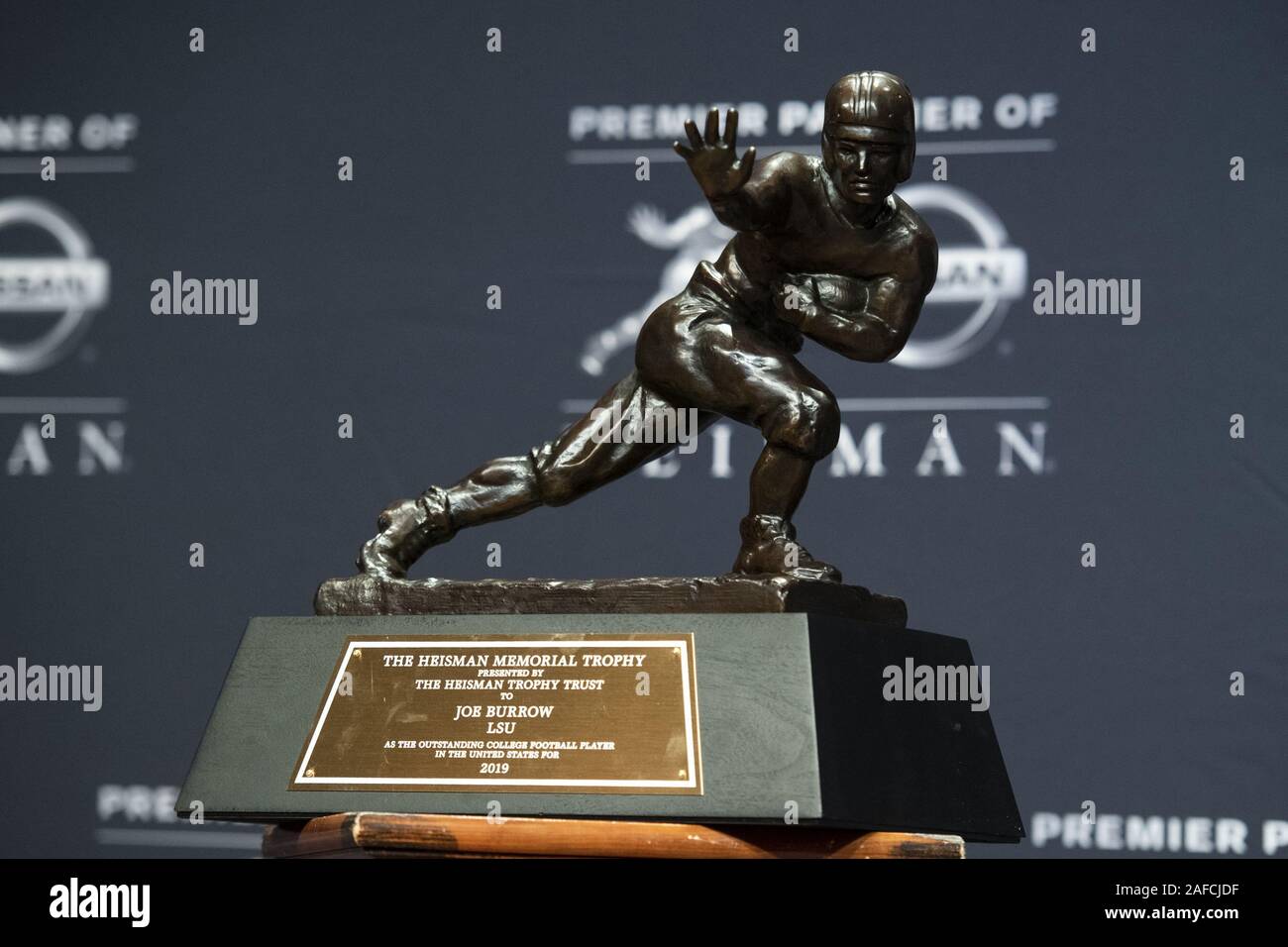 New York, United States. 14th Dec, 2019. A view of the 2019 Heisman ...