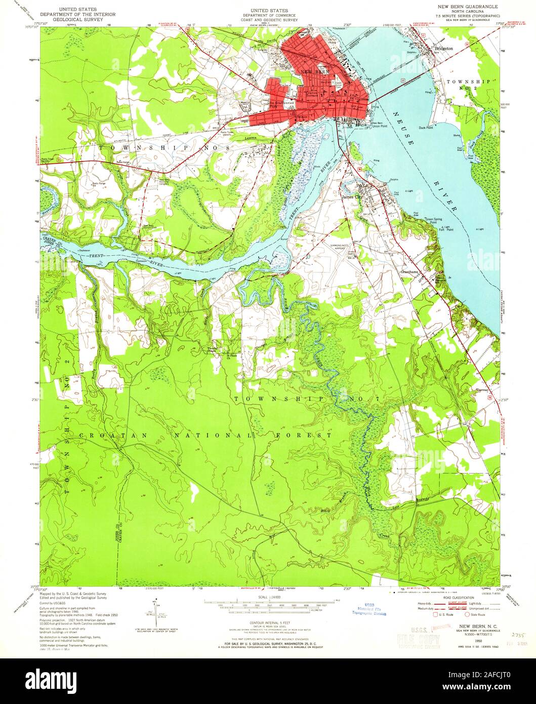 USGS TOPO Map North Carolina NC New Bern 163873 1950 24000 Restoration ...