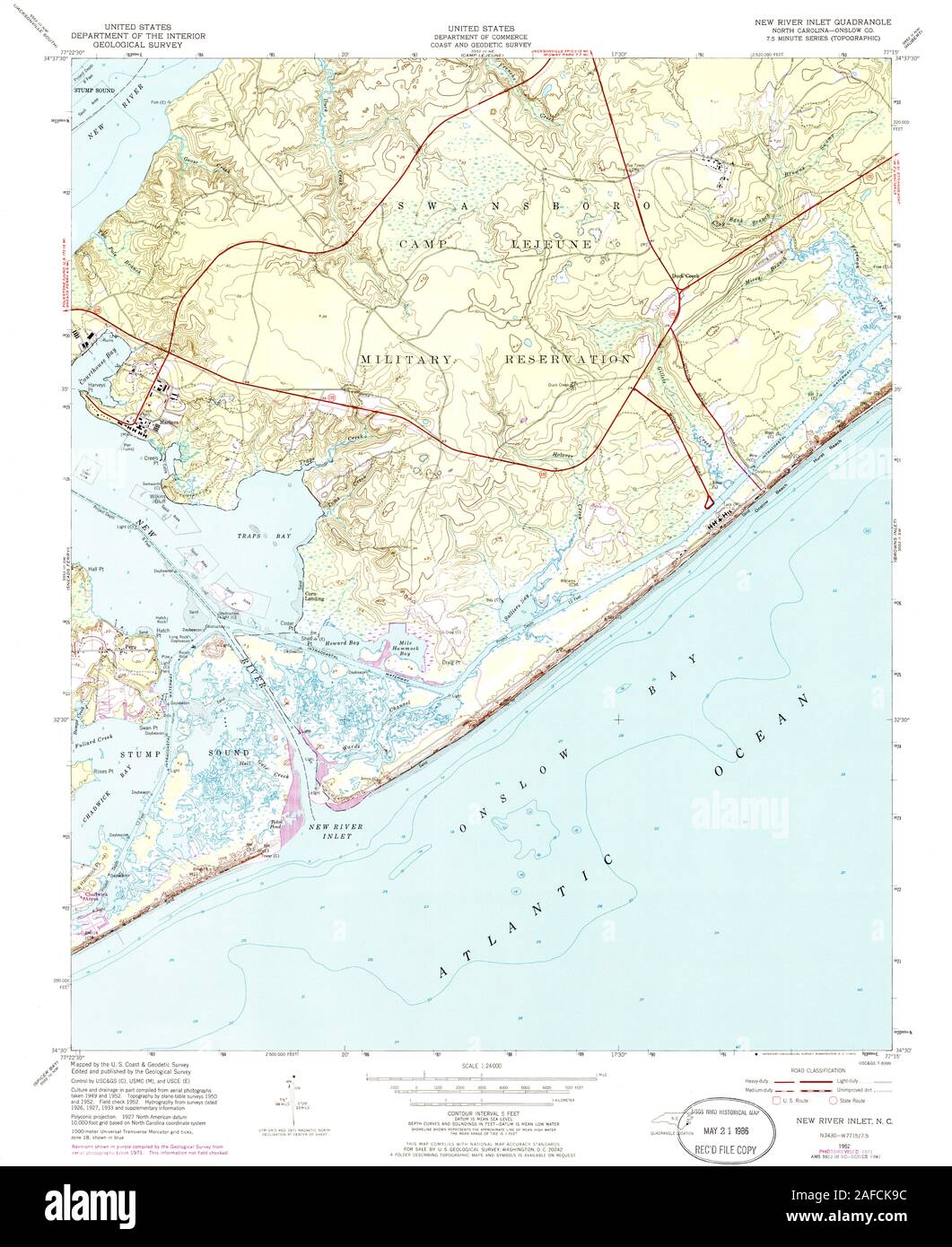 USGS TOPO Map North Carolina NC New River Inlet 163893 1952 24000 ...