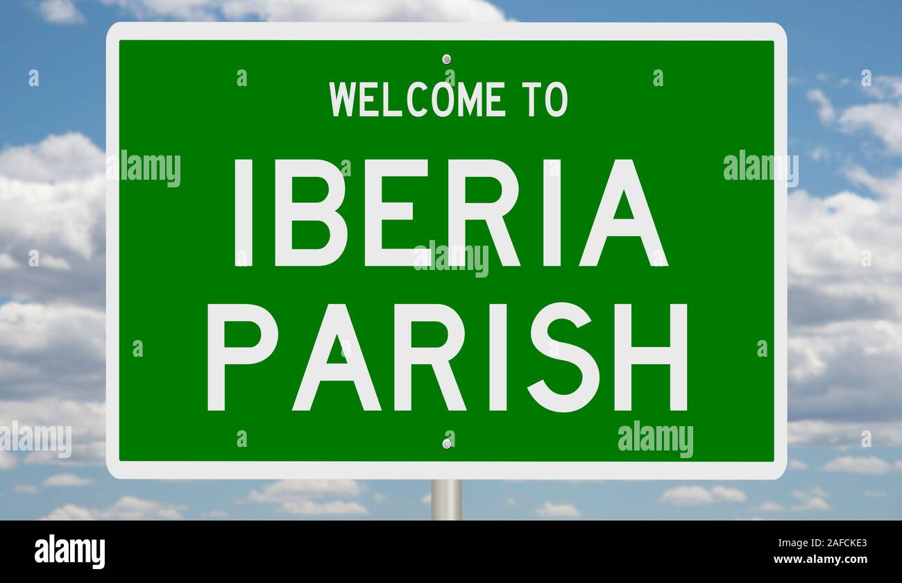 Rendering of a green 3d highway sign for Iberia Parish in Louisiana ...