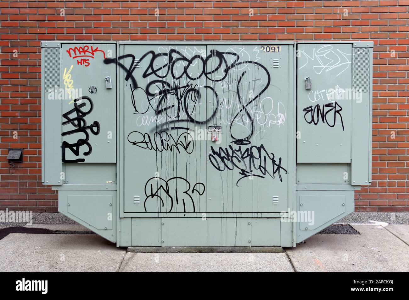 Electrical utility box covered in grafitti and tags, Vancouver, BC ...