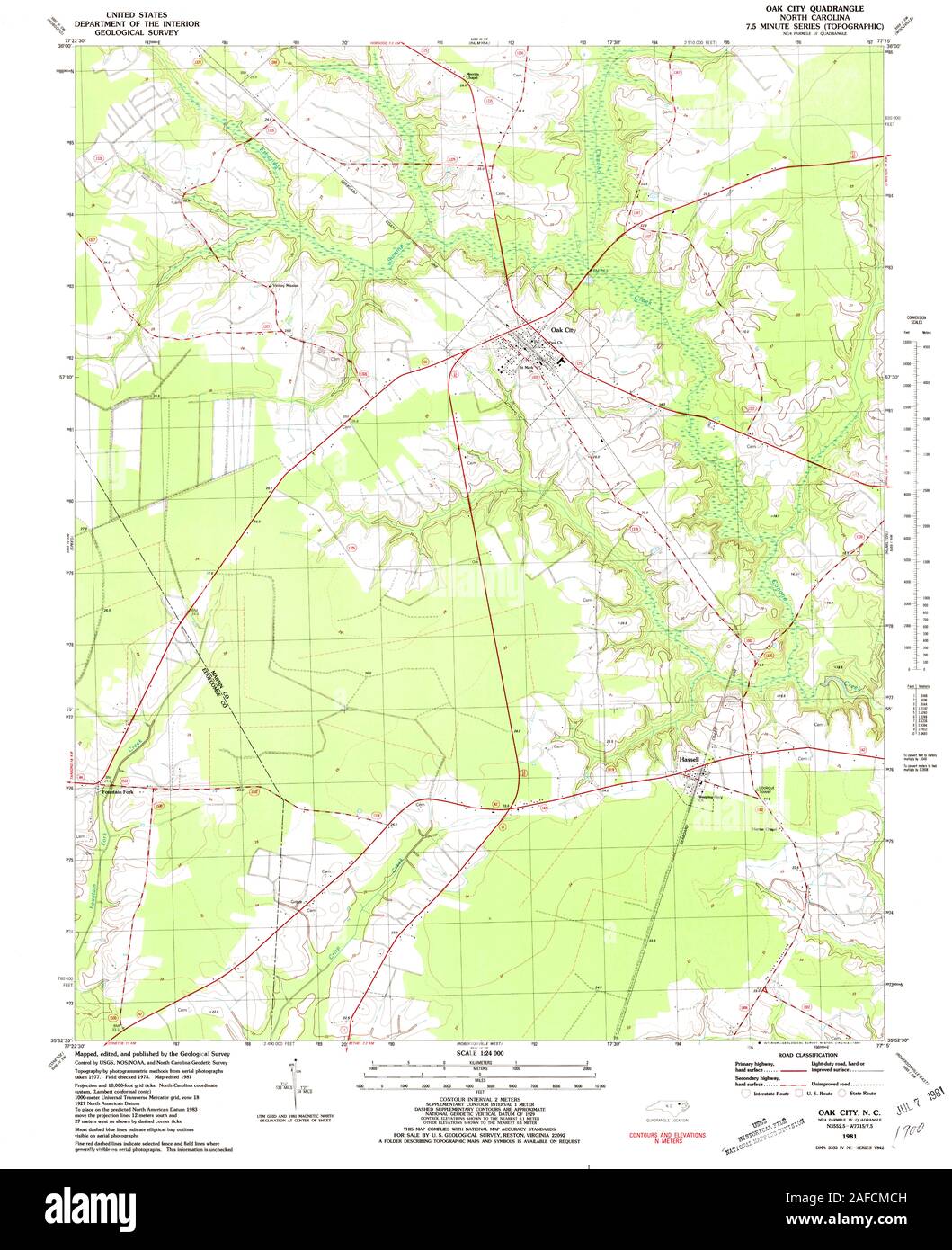 USGS TOPO Map North Carolina NC Oak City 163951 1981 24000 Restoration ...