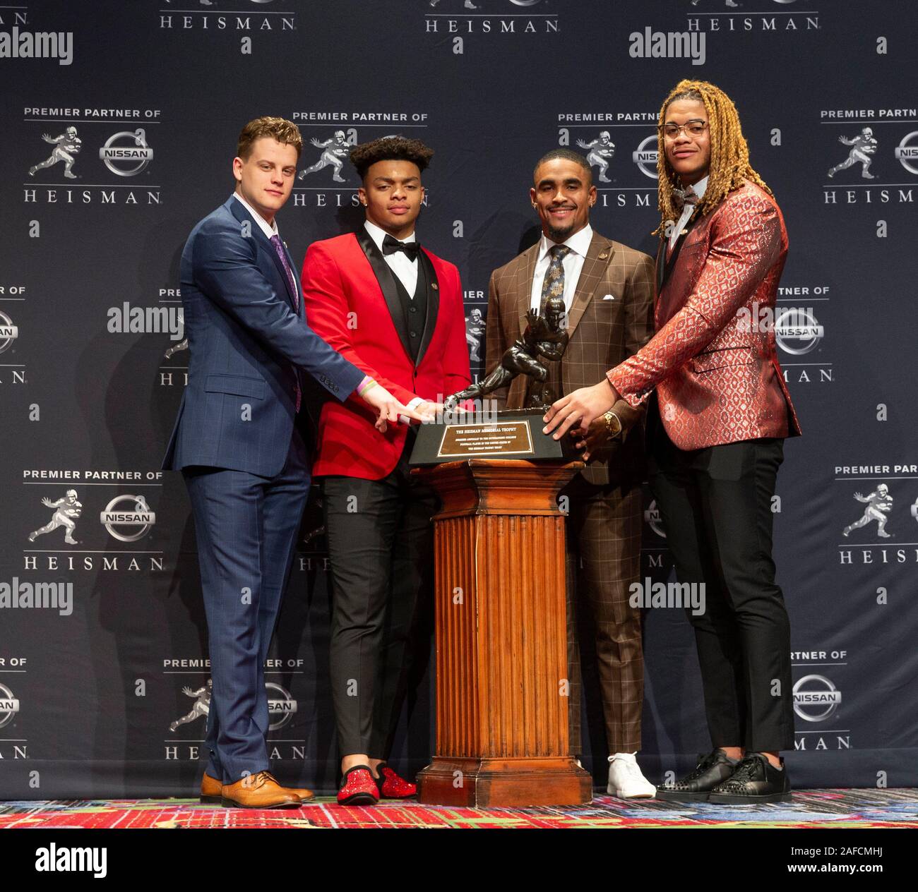 New York, NY - December 14, 2019: Finalists for 85th annual Heisman ...