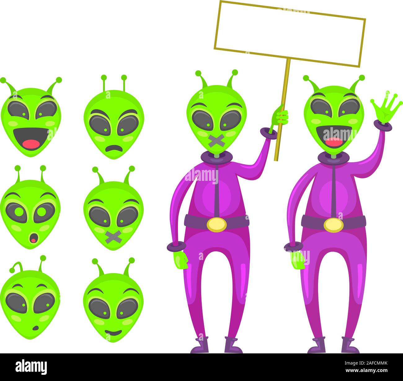 Aliens standing vector illustration. Alien holding blank signs Stock ...