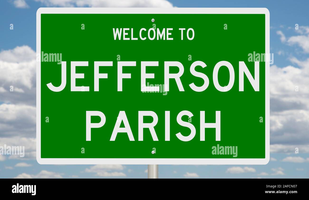 Rendering of a green 3d highway sign for Jefferson Parish in Louisiana ...