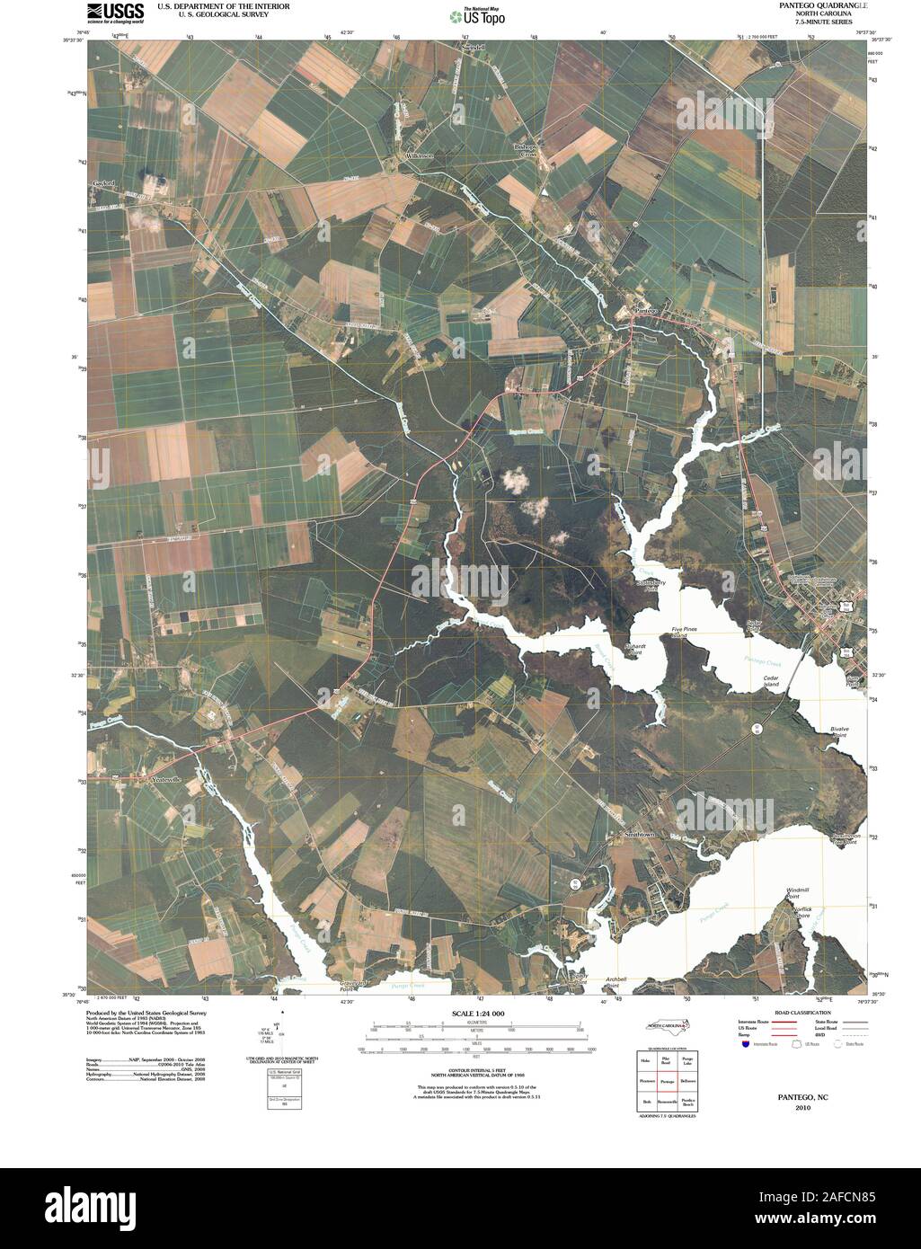 USGS TOPO Map North Carolina NC Pantego 20100820 TM Restoration Stock ...