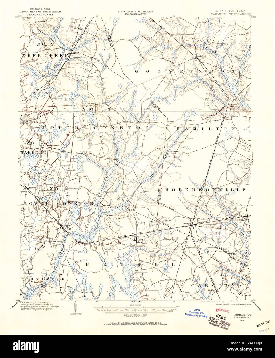 USGS TOPO Map North Carolina NC Parmele 164307 1902 62500 Restoration ...