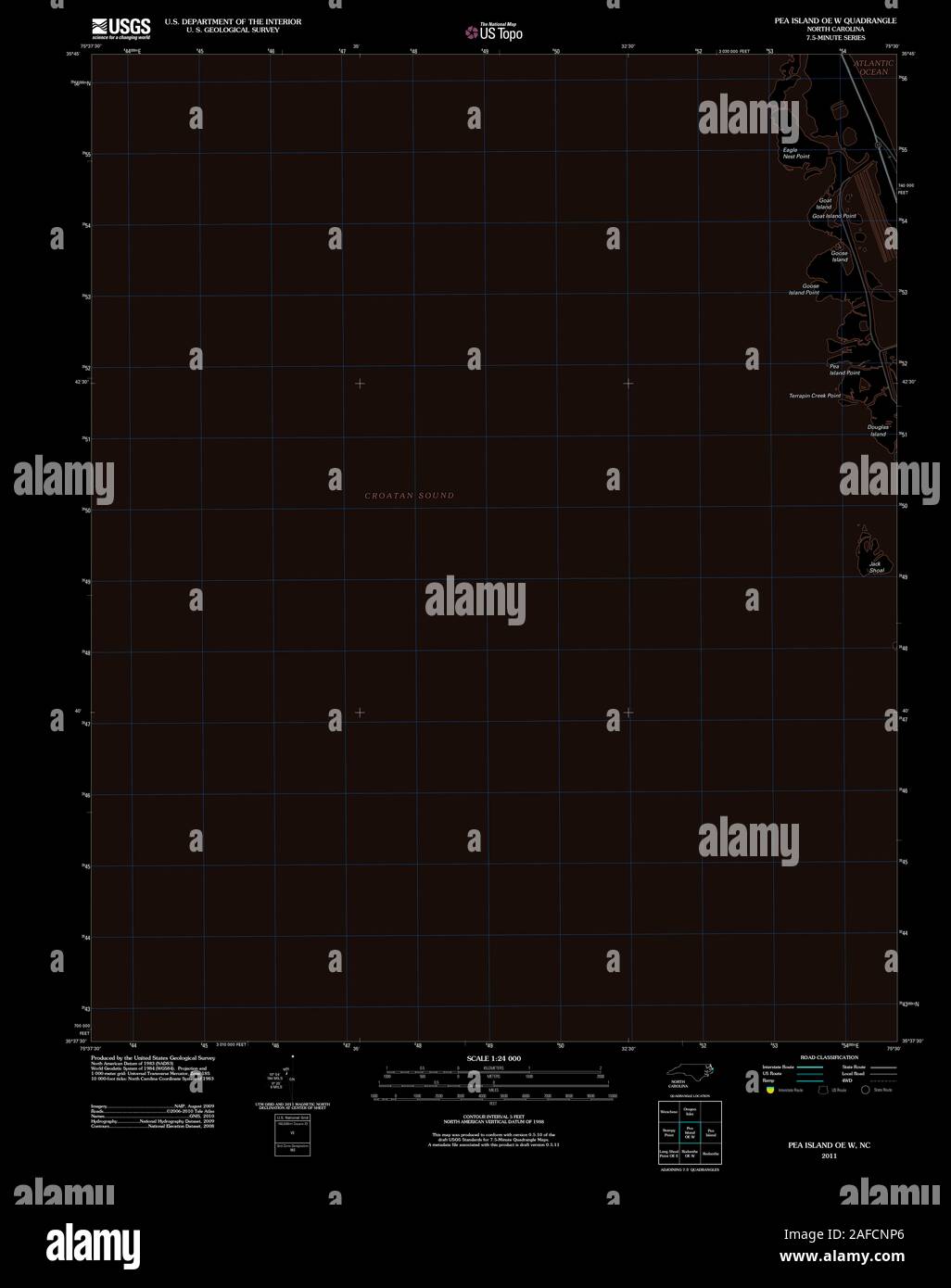 USGS TOPO Map North Carolina NC Pea Island OE W 20110812 TM Inverted ...