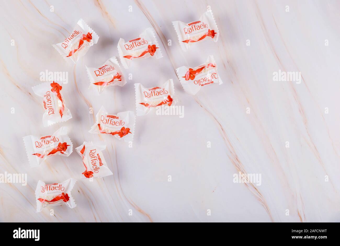New York NY NOV 29 2019: Raffaello candy on of raffaello sweets ...