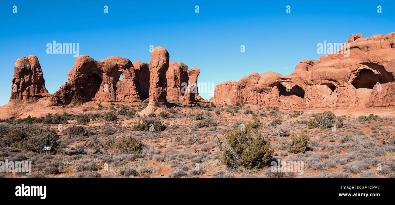 Double Arch area at Arches National Park in Moab Utah Stock Photo - Alamy