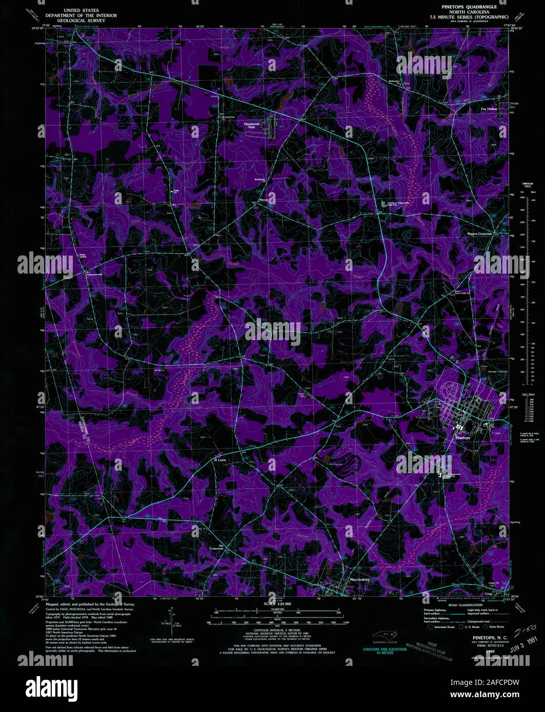 USGS TOPO Map North Carolina NC Pinetops 164346 1980 24000 Inverted ...