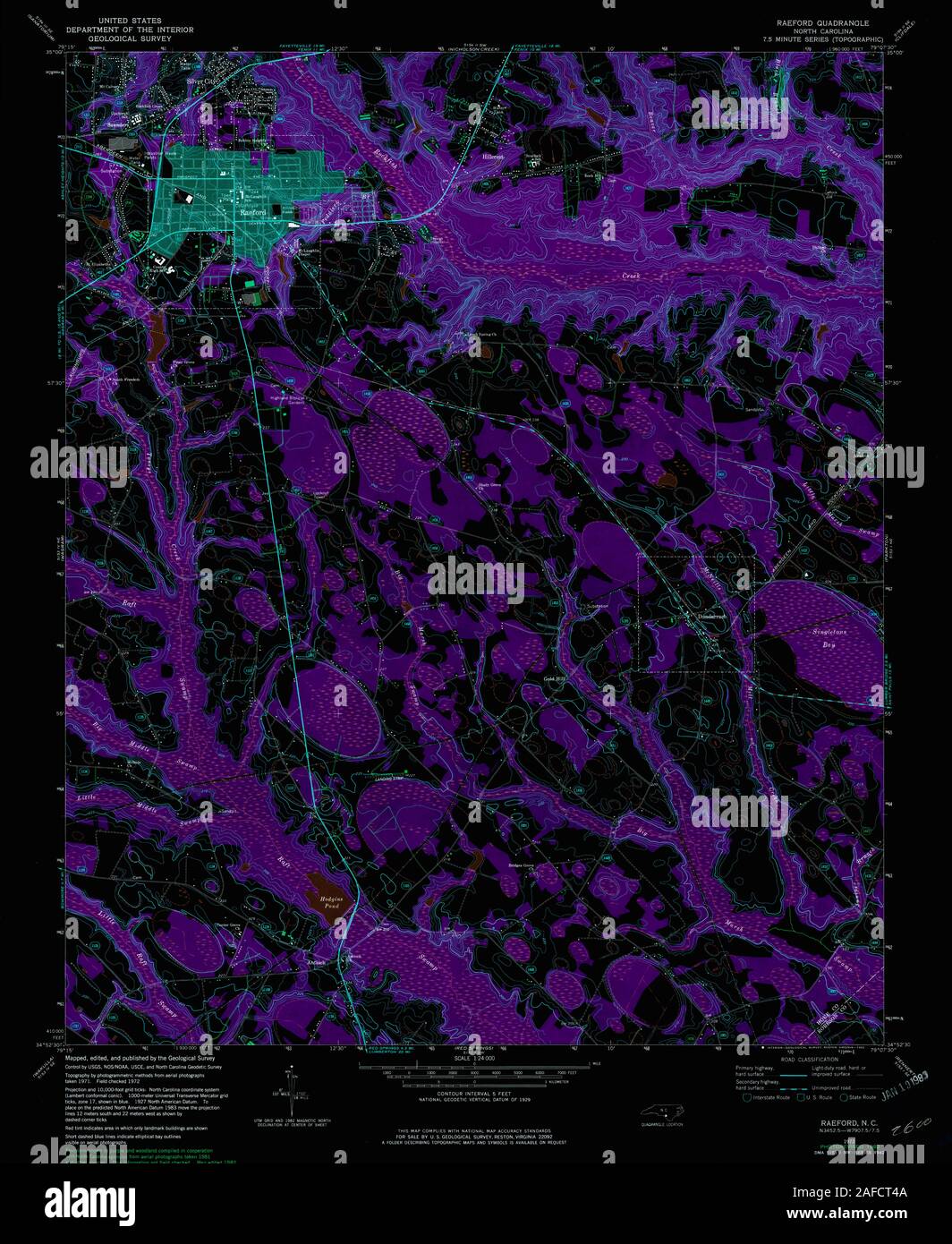 USGS TOPO Map North Carolina NC Raeford 164429 1972 24000 Inverted ...