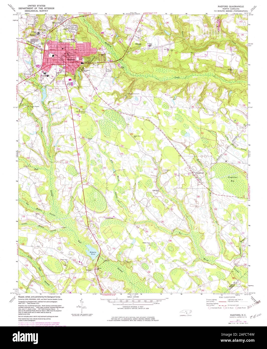 USGS TOPO Map North Carolina NC Raeford 164429 1972 24000 Restoration ...