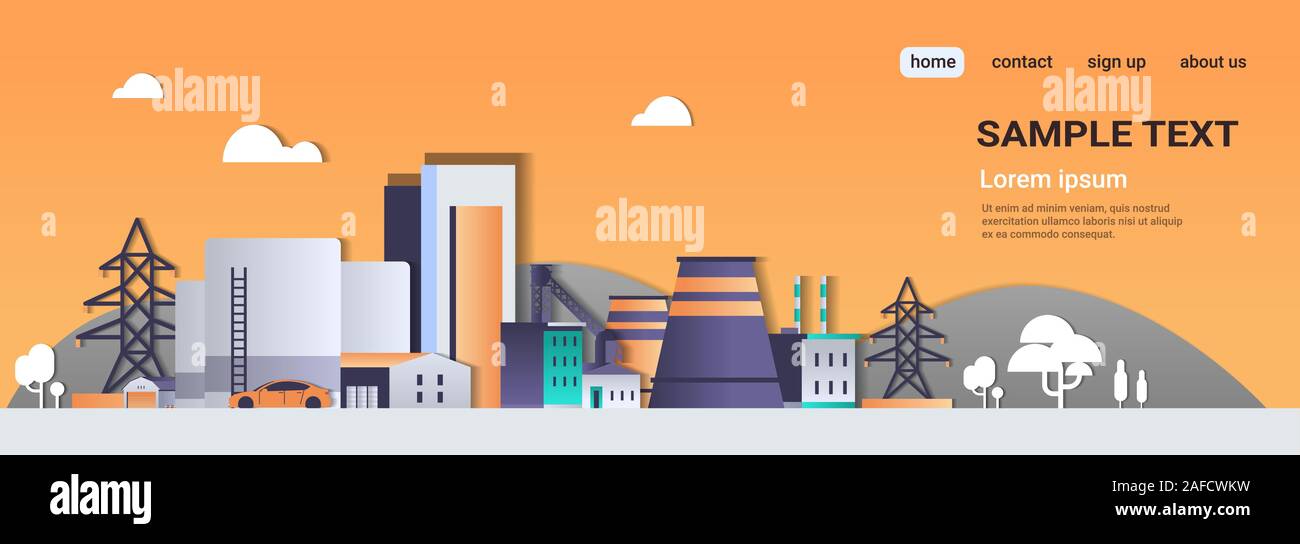 manufacturing factory buildings industrial zone plant with pipes and ...