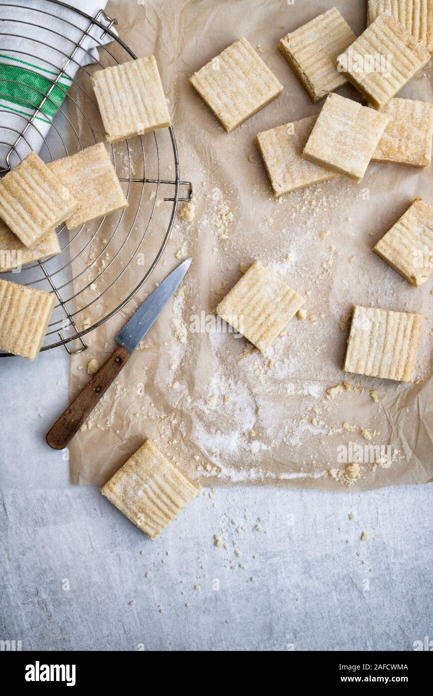 Homemade square shortbread biscuits Stock Photo - Alamy