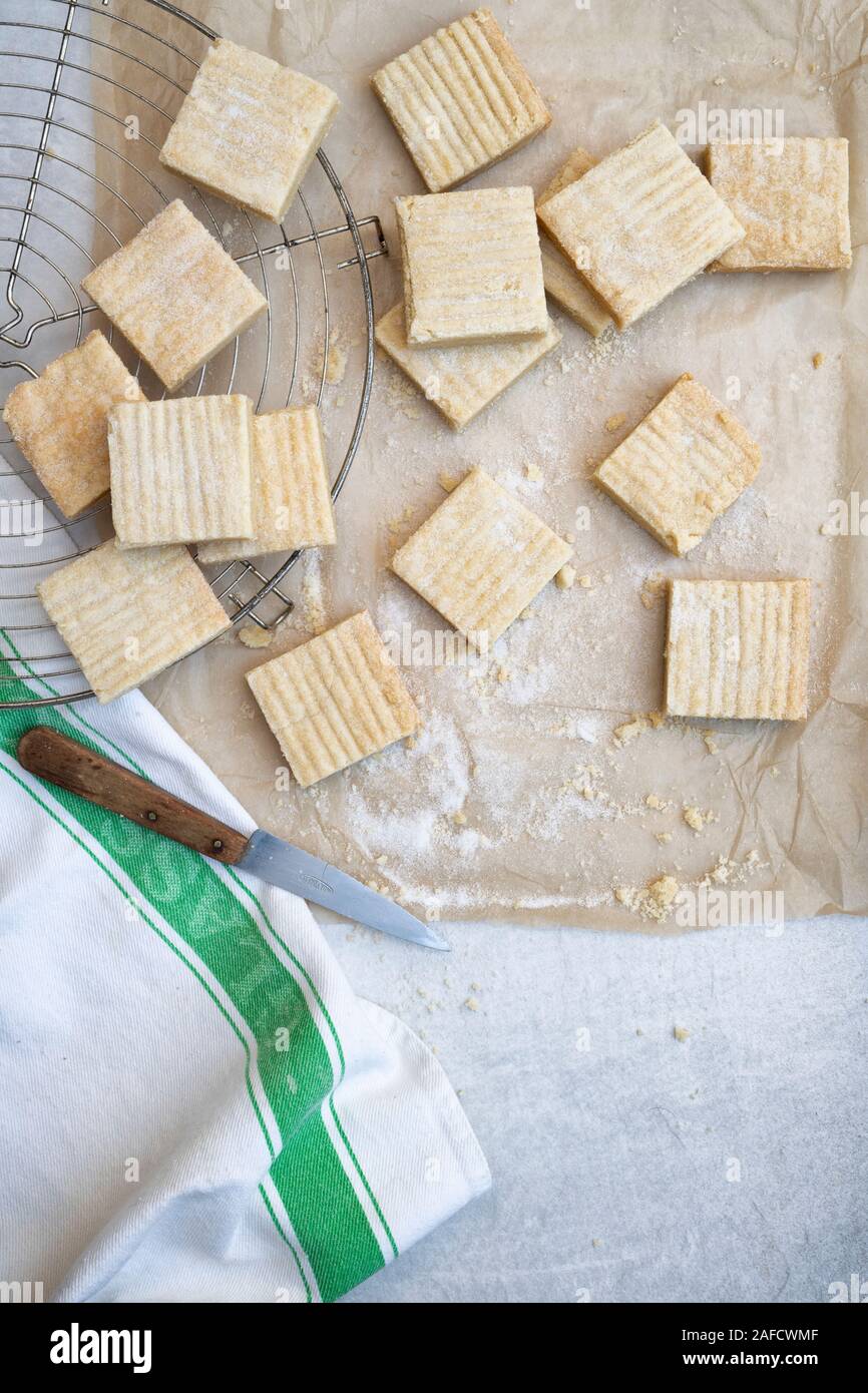 Homemade square shortbread biscuits Stock Photo - Alamy