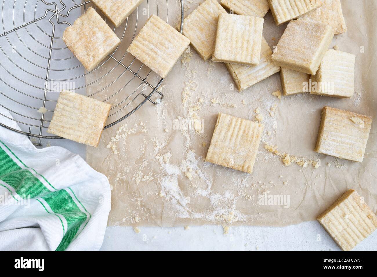 Homemade square shortbread biscuits Stock Photo - Alamy