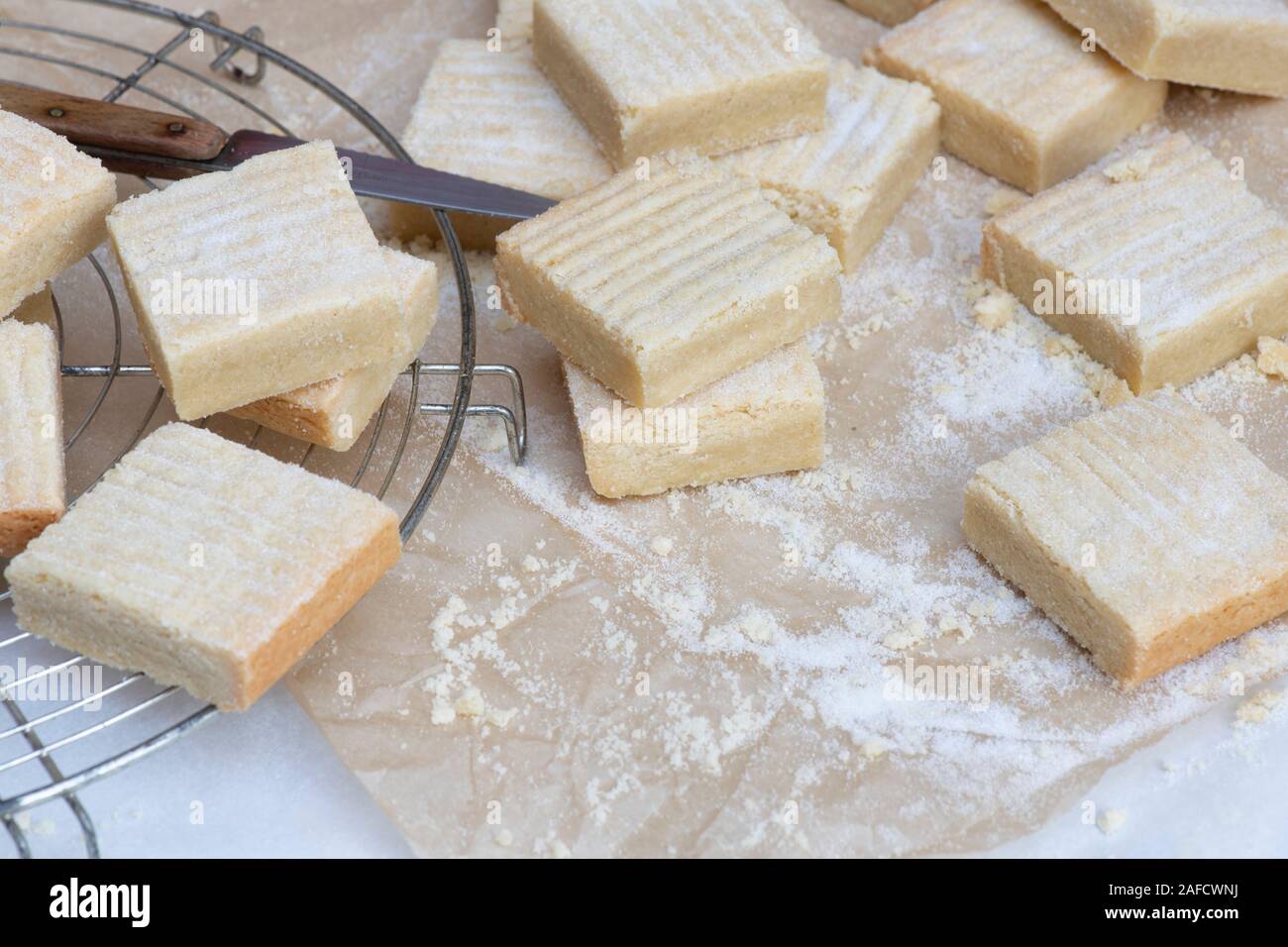Homemade square shortbread biscuits Stock Photo - Alamy