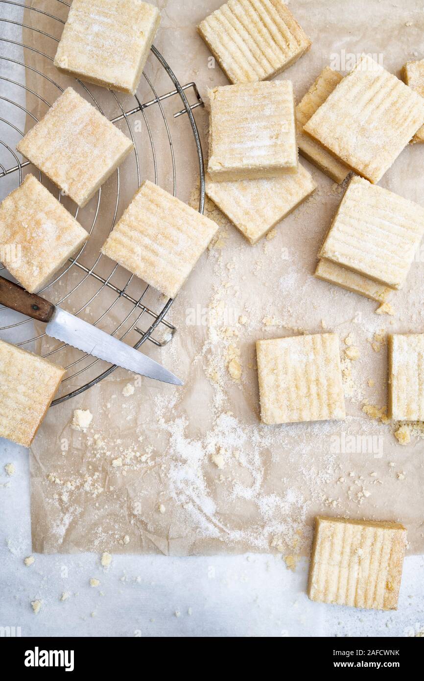 Homemade square shortbread biscuits Stock Photo - Alamy