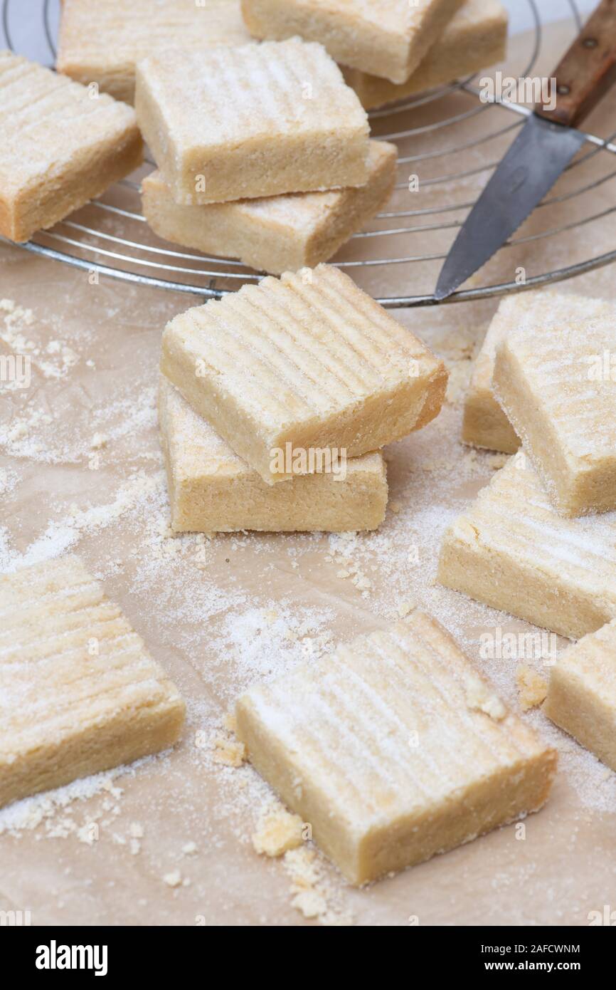 Homemade square shortbread biscuits Stock Photo - Alamy