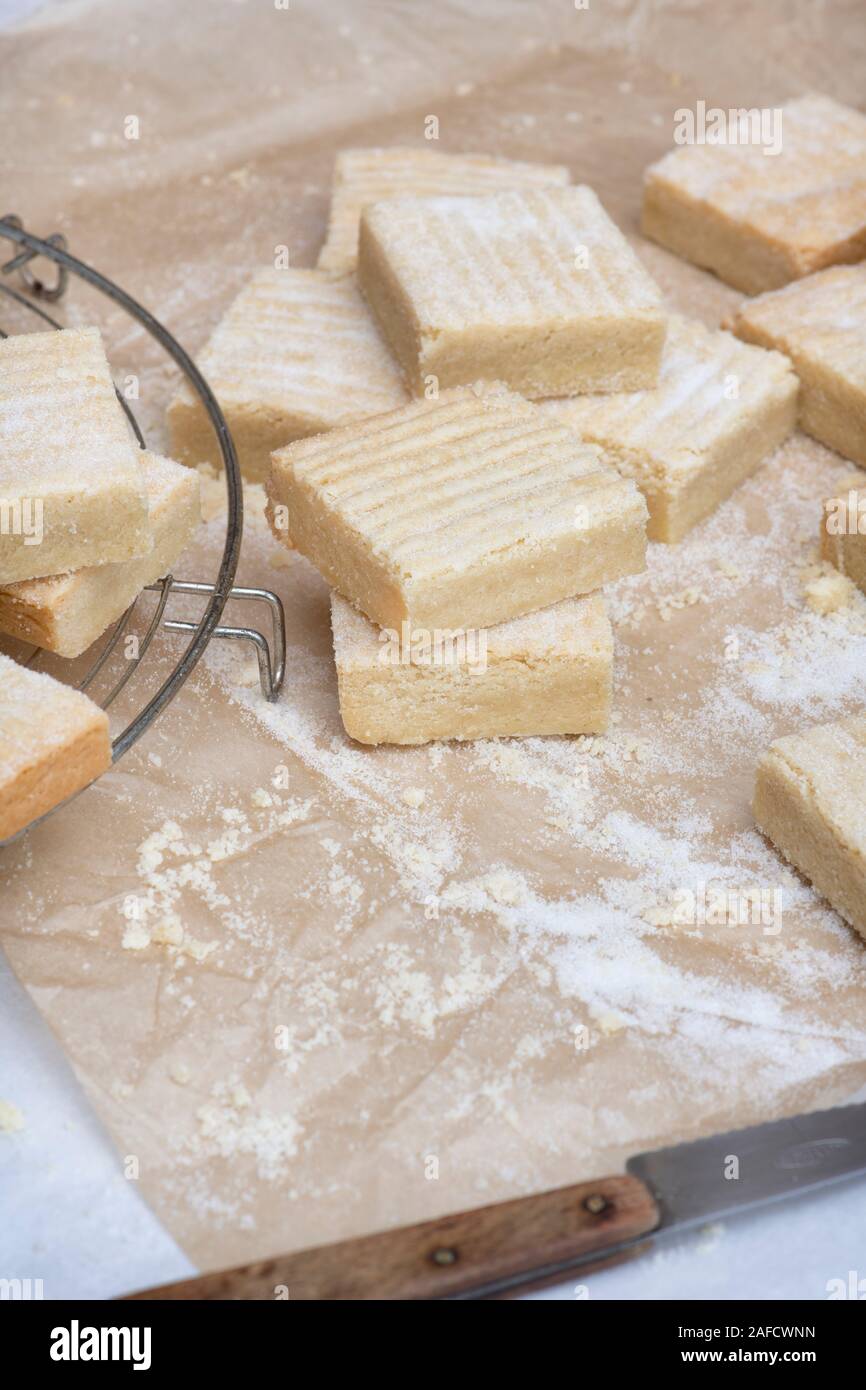 Homemade square shortbread biscuits Stock Photo - Alamy