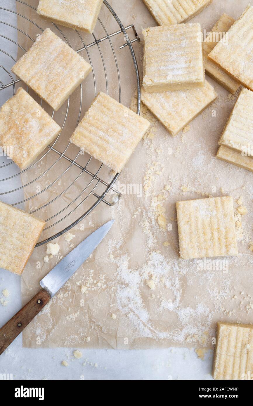 Homemade square shortbread biscuits Stock Photo - Alamy