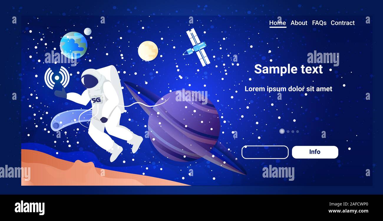 Astronaut Exploring Space Cosmonaut In Spacesuit Over Planets Of Solar System 5g Wireless