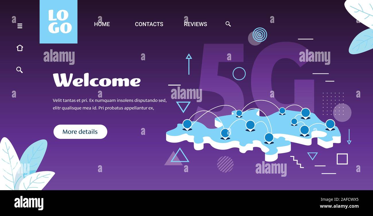 5G online communication network location geo tags on world map wireless ...