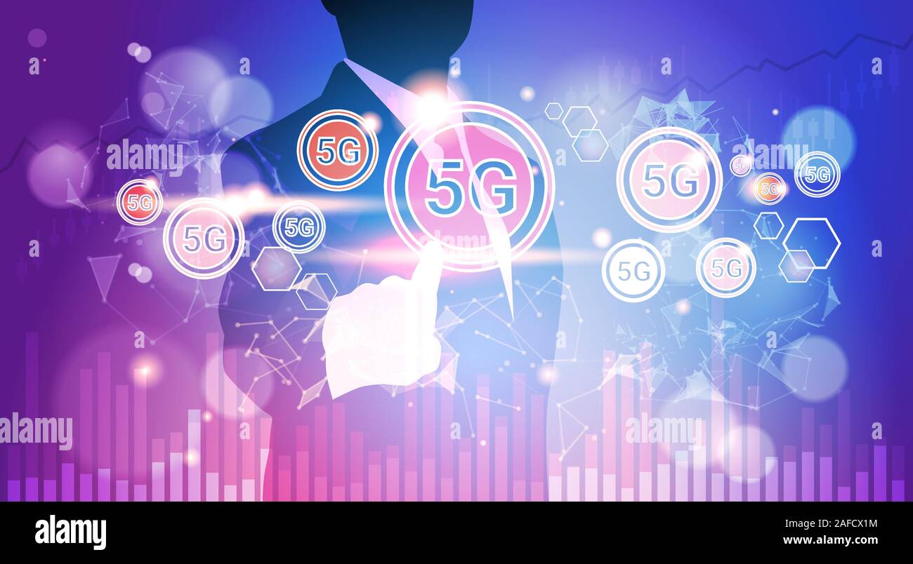 buisnessman touching 5G icon digital wireless systems connection global ...