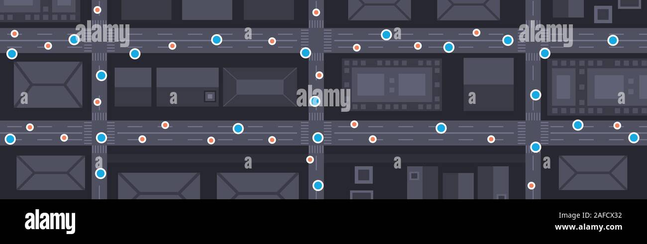 spot lights on city map 5G online communication wireless systems ...