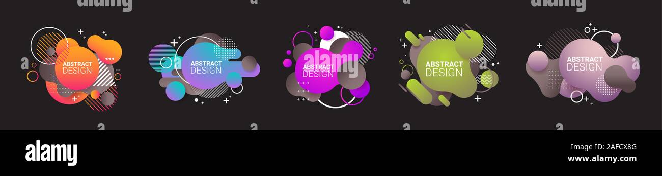 set dynamical colored form gradient abstract banners flowing liquid ...