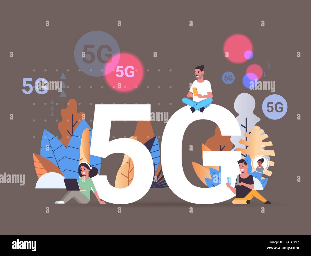 people using digital devices 5G online wireless system connection fifth ...