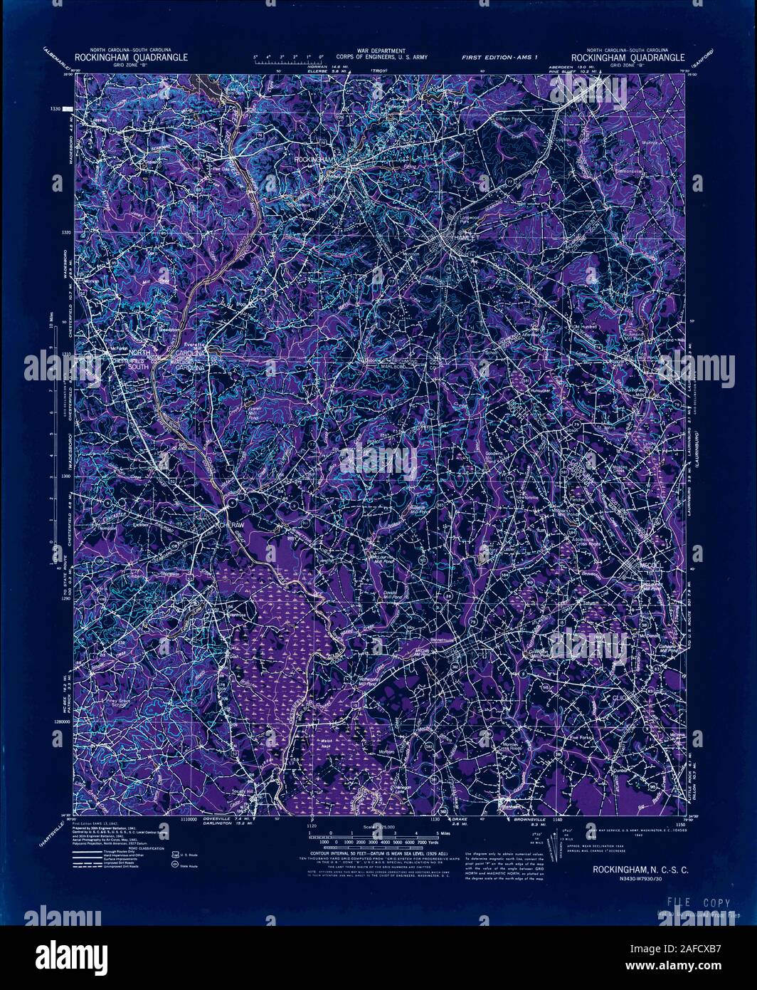 USGS TOPO Map North Carolina NC Rockingham 164749 1942 125000 Inverted ...