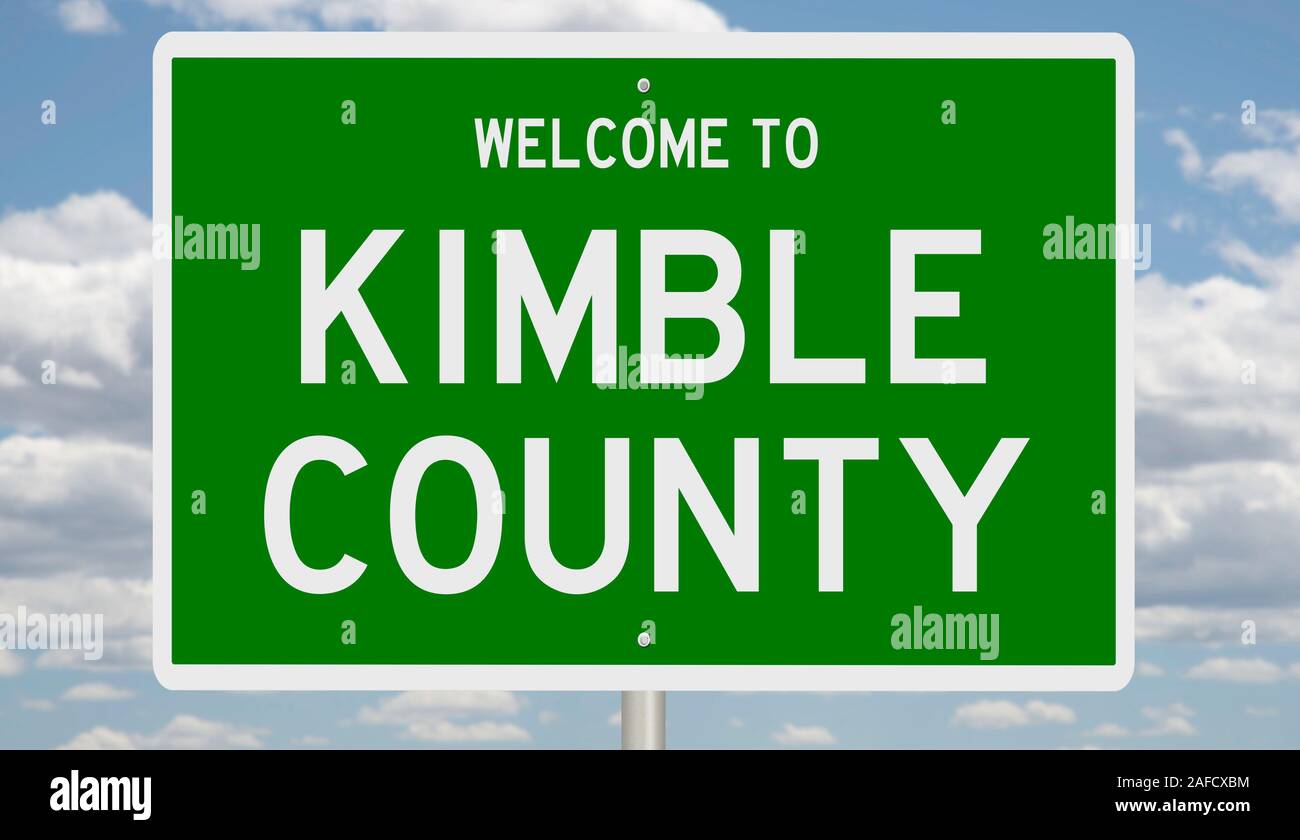 Rendering of a green 3d highway sign for Kimble County Stock Photo - Alamy