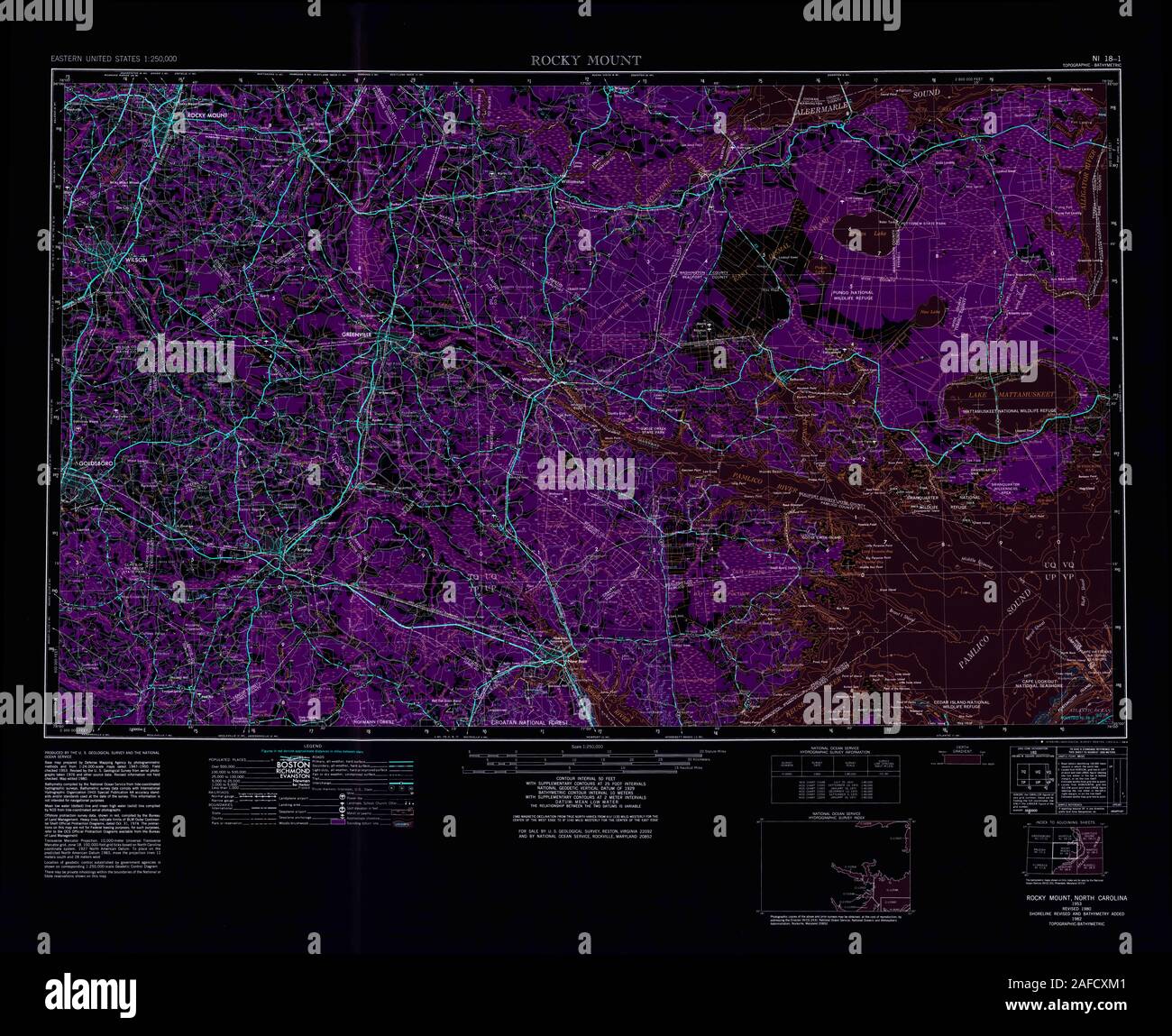 USGS TOPO Map North Carolina NC Rocky Mount 164768 1953 250000 Inverted ...