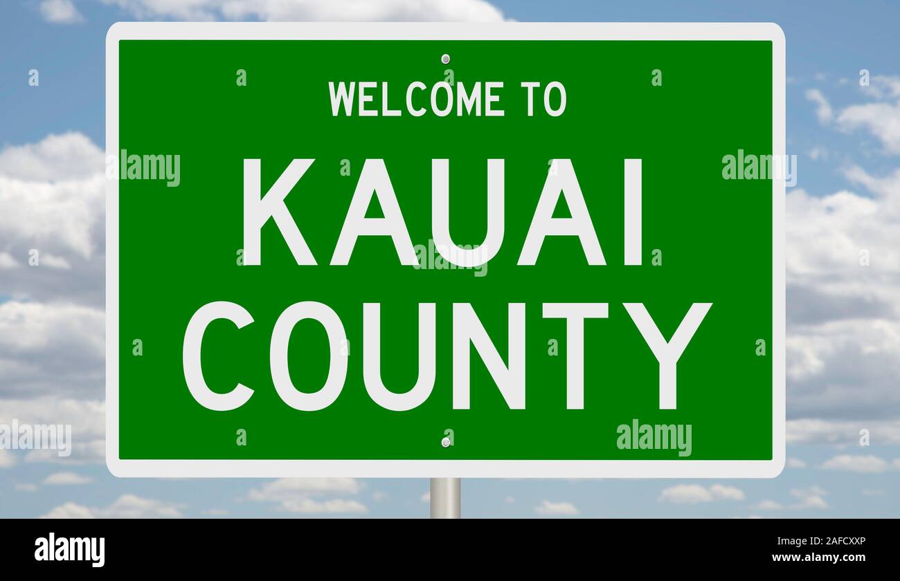 Rendering of a green 3d highway sign for Kauai County Stock Photo - Alamy