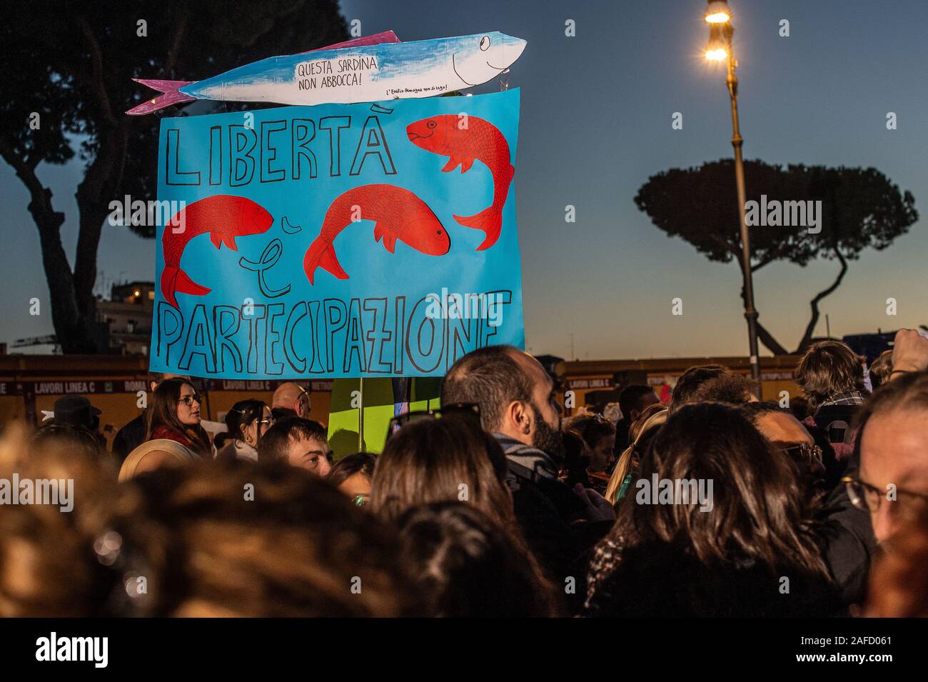Demonstration in Rome, Italy, 14-12-2019, of the "sardines" movement ...