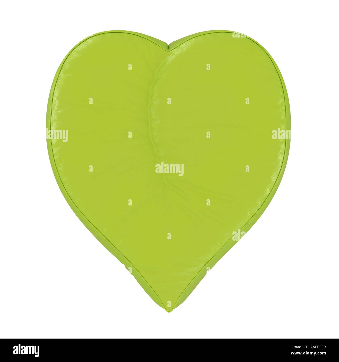 Green leather poof in the shape of heart on a white background. 3d ...