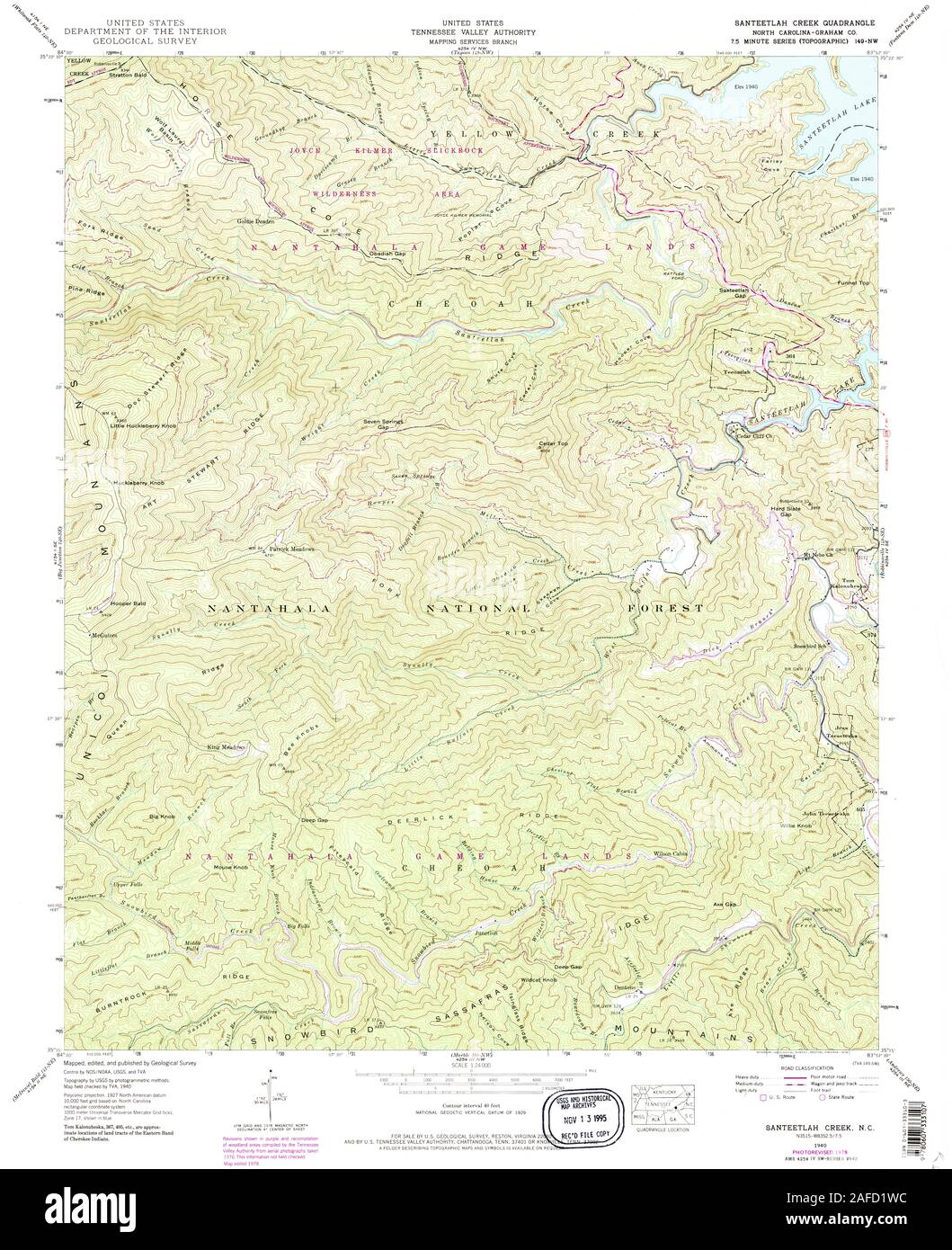 USGS TOPO Map North Carolina NC Santeetlah Creek 164867 1940 24000 ...