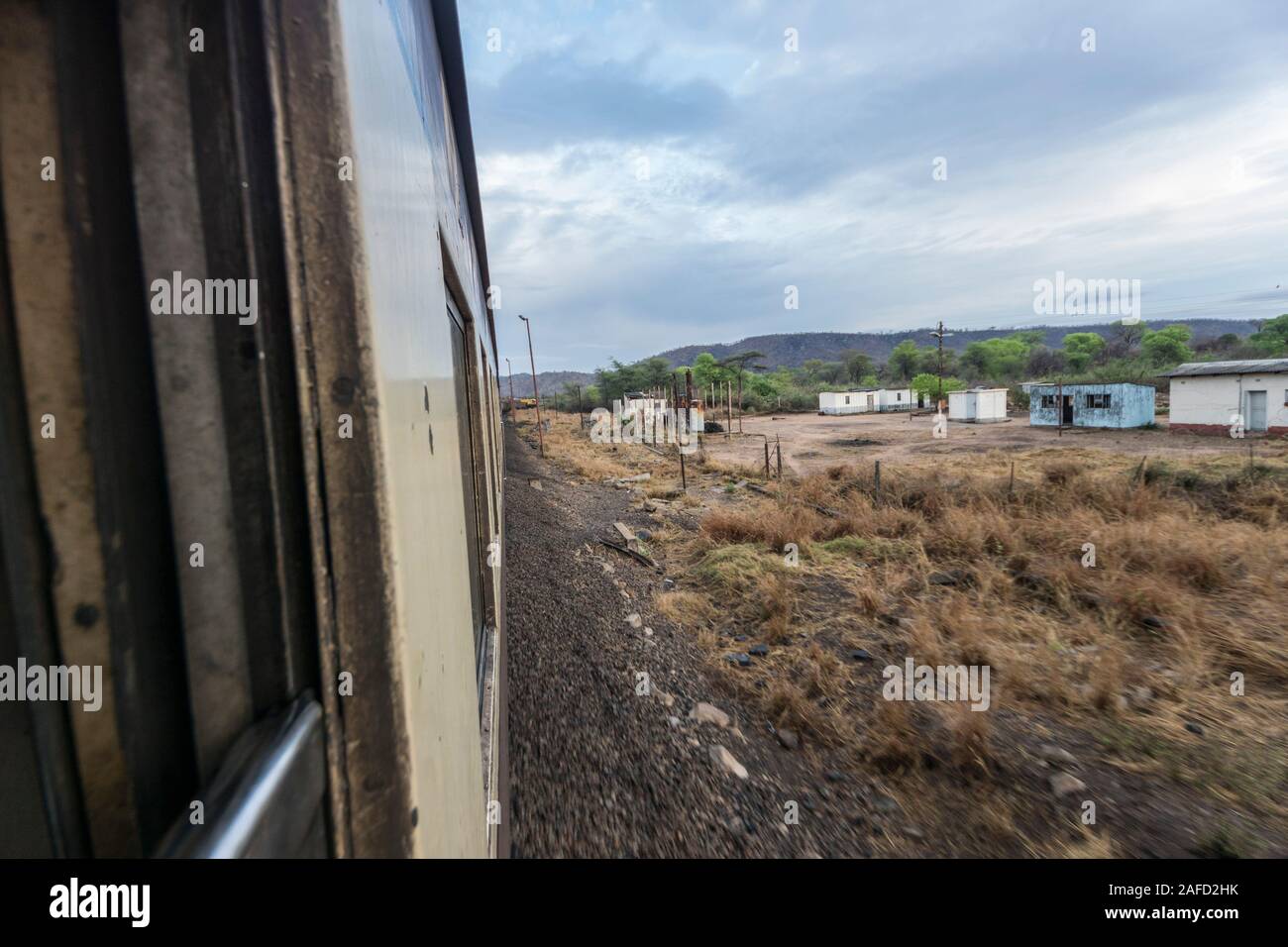 Zimbabwe. The old train on the Bulawayo-Victoria falls line passes near ...
