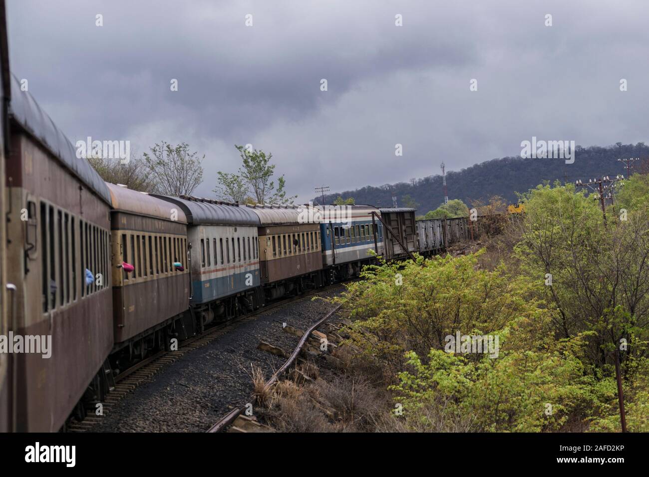 Zimbabwe. The old train on the Bulawayo-Victoria falls line. The cars ...