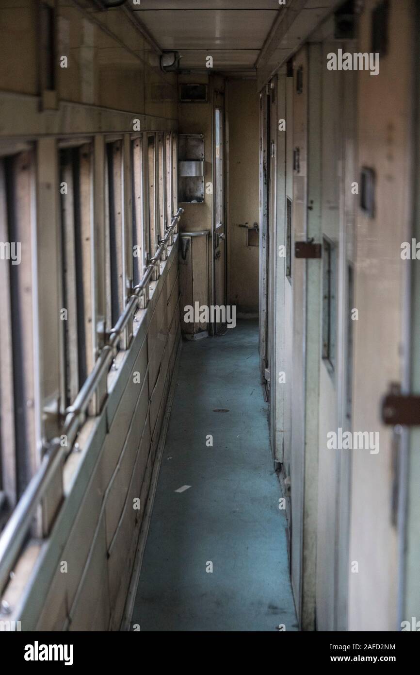Zimbabwe. a corridor in the first class of the old train on the ...